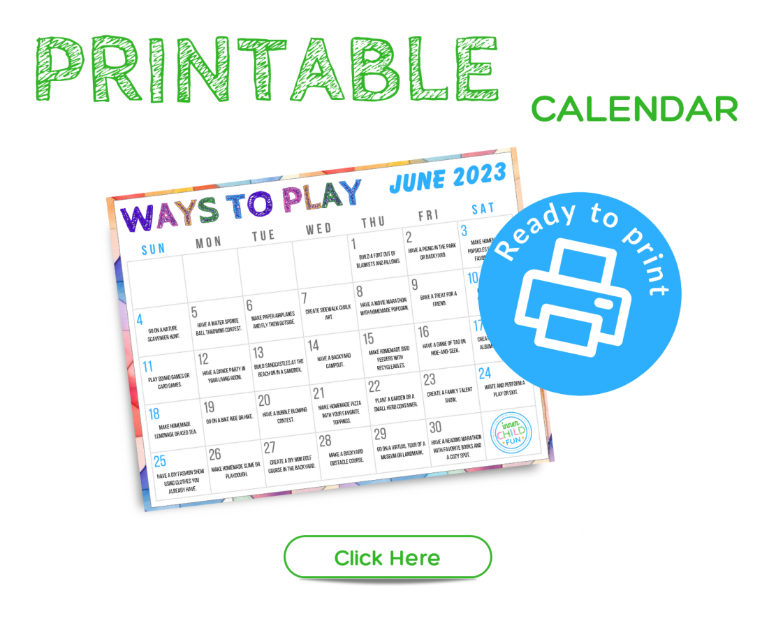 Printable Play Calendar - Summer June 2023 - Inner Child Fun