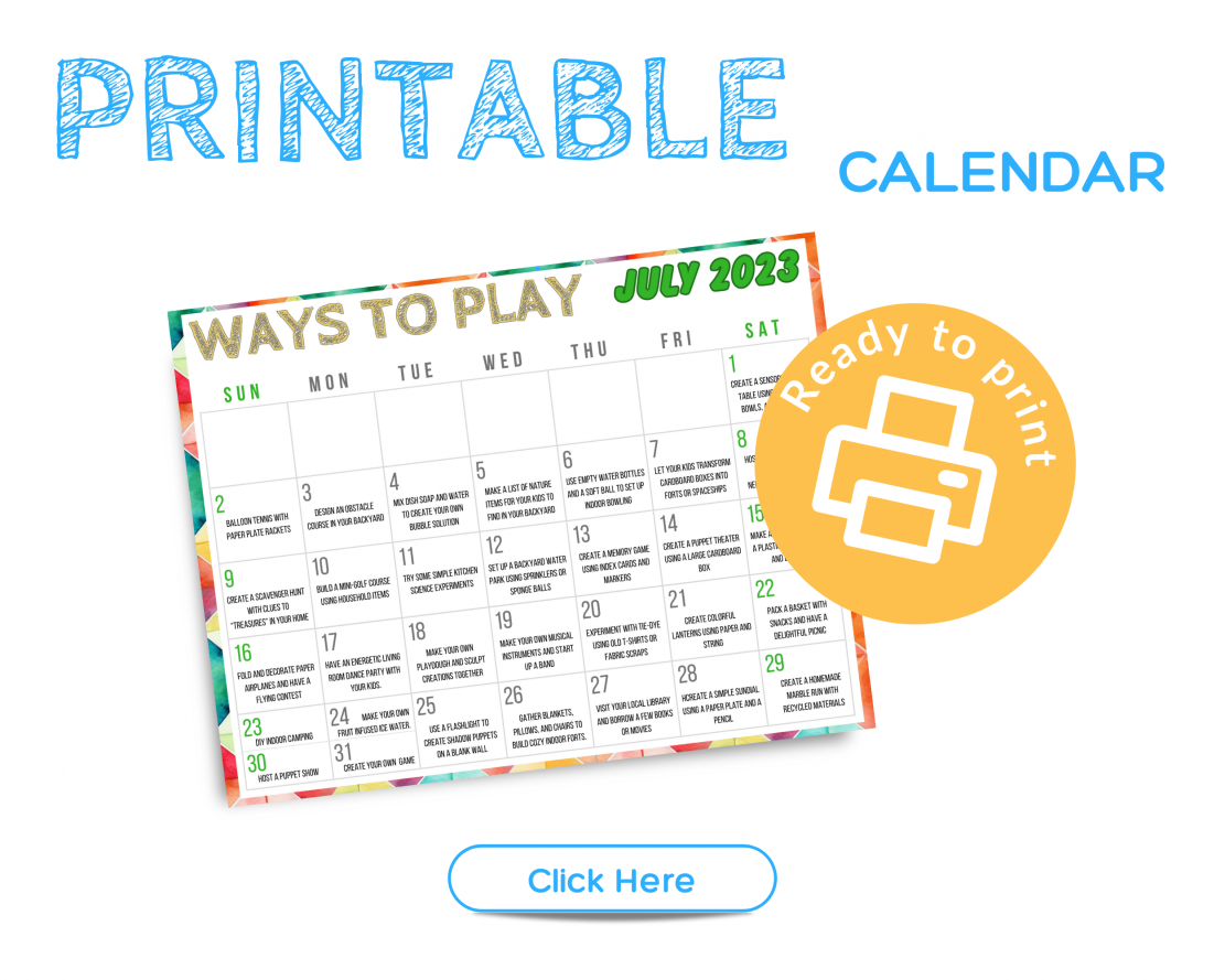 Play Ideas for July Printable Calendar - Inner Child Fun